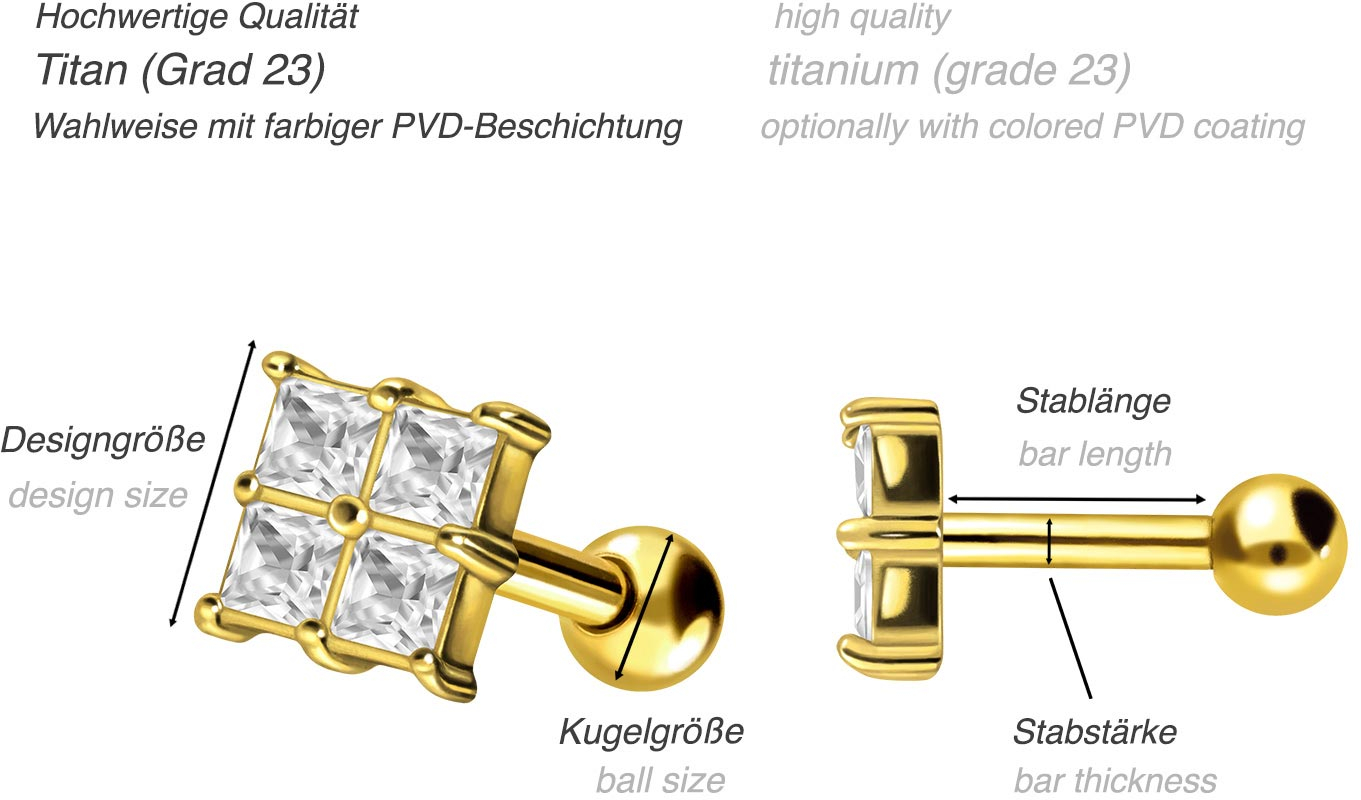 Titanium ear piercing SETTED CRYSTAL SQUARE | PIERCINGLINE